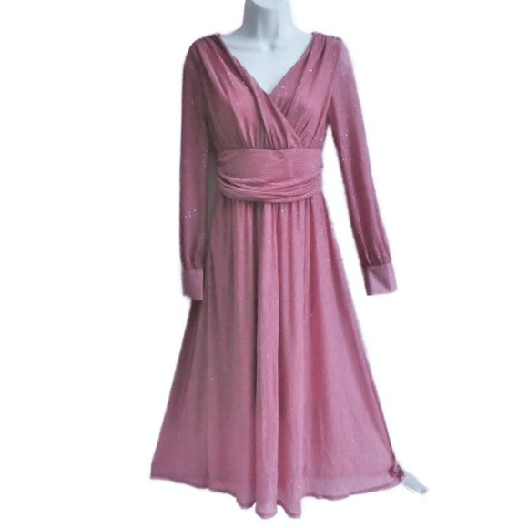 Vintage | Dresses | New Mauve Pink Sparkle Disco Midi Dress Ruched ...